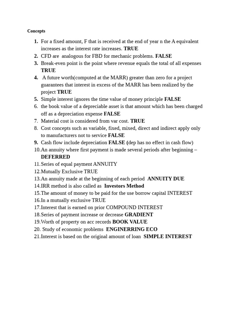 True 2. False 3. True 4. True 5. False False True False 9. False (Deferred | PDF | Interest ...