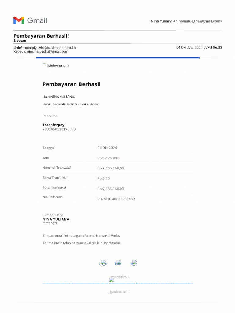 Gmail - Pembayaran Berhasil!-Luwuk PDF | PDF