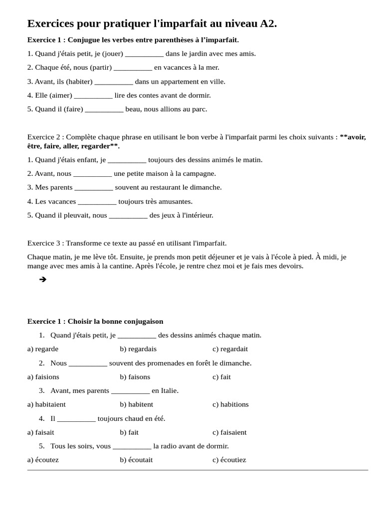 A2 - Imparfait | PDF