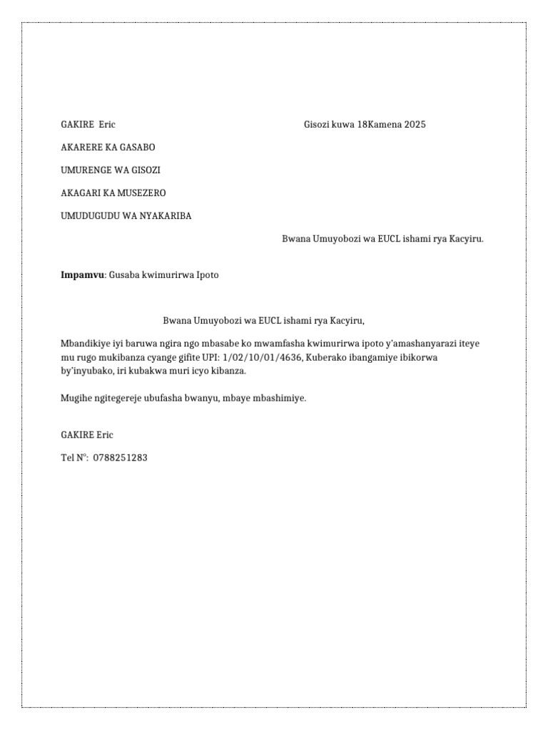 Gusaba Kwimurirwa Ipoto | PDF