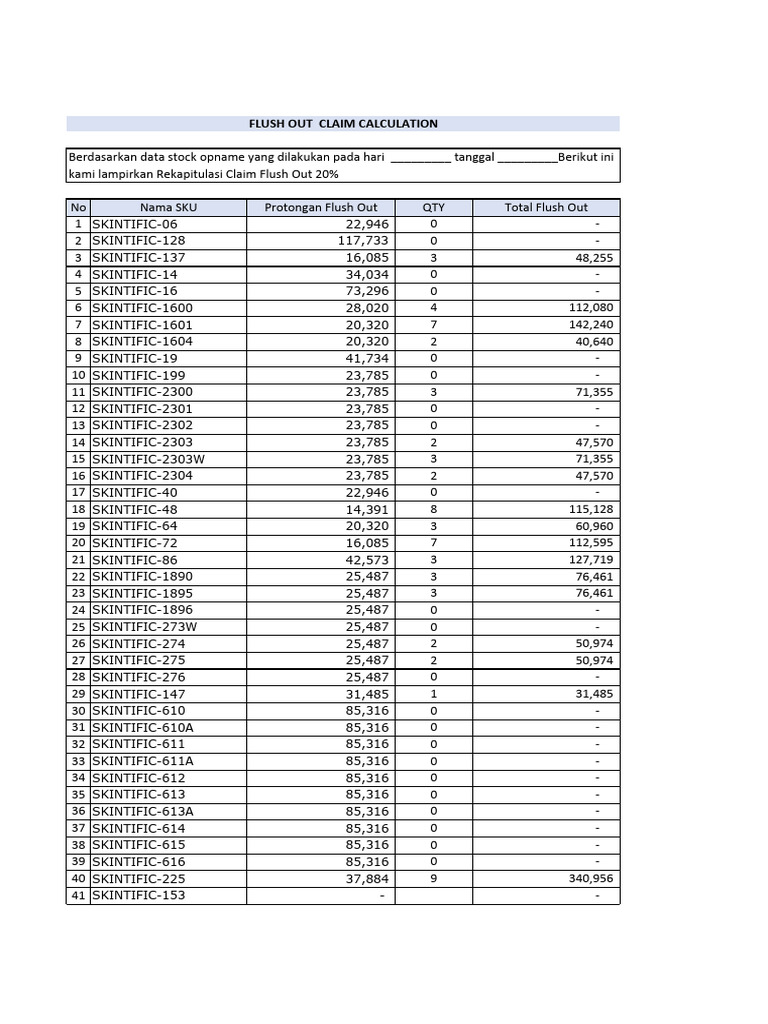 Flush Out Claim Template | PDF
