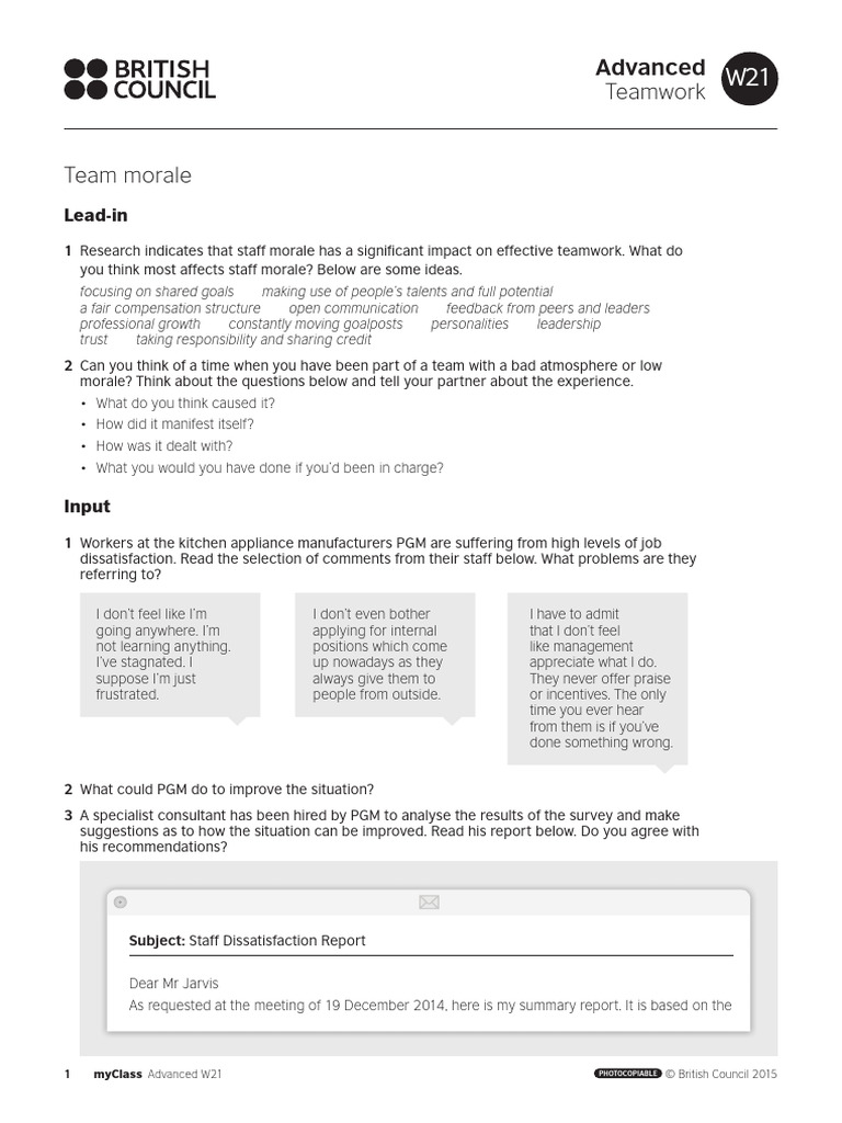 Writing Handout - Team Morale | PDF