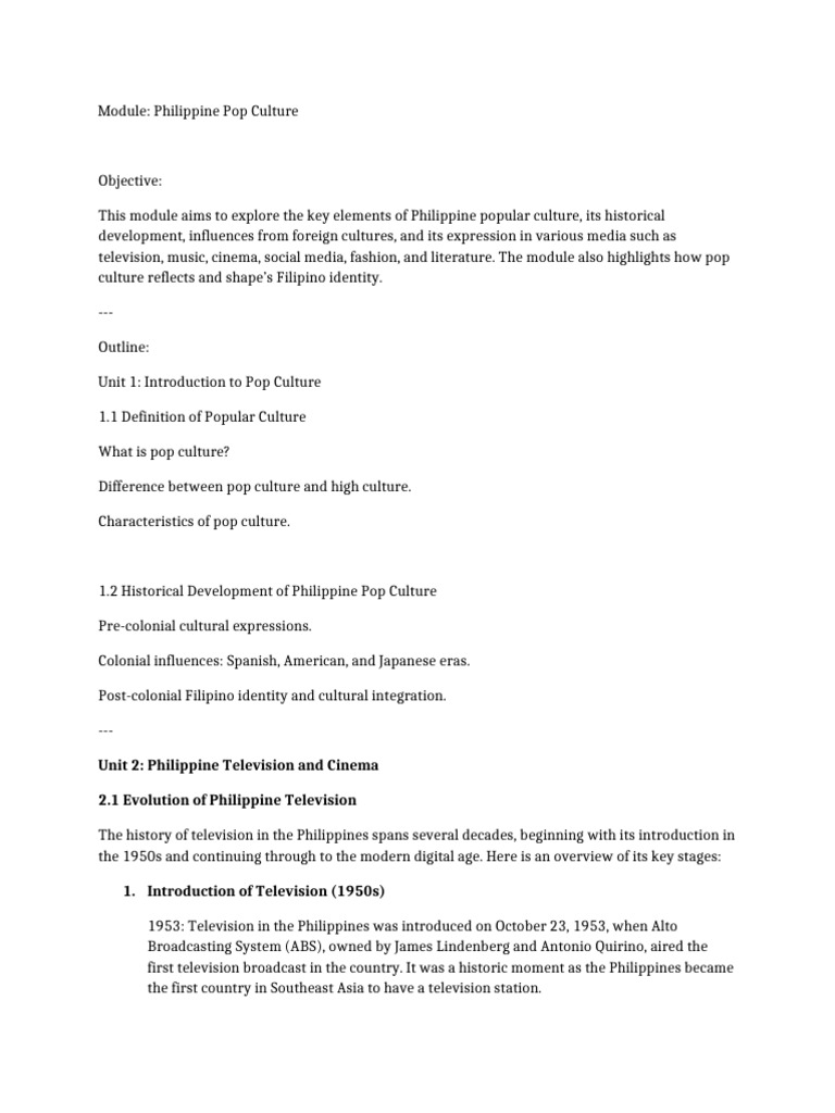 Pop Culture Module Outline | PDF | Entertainment