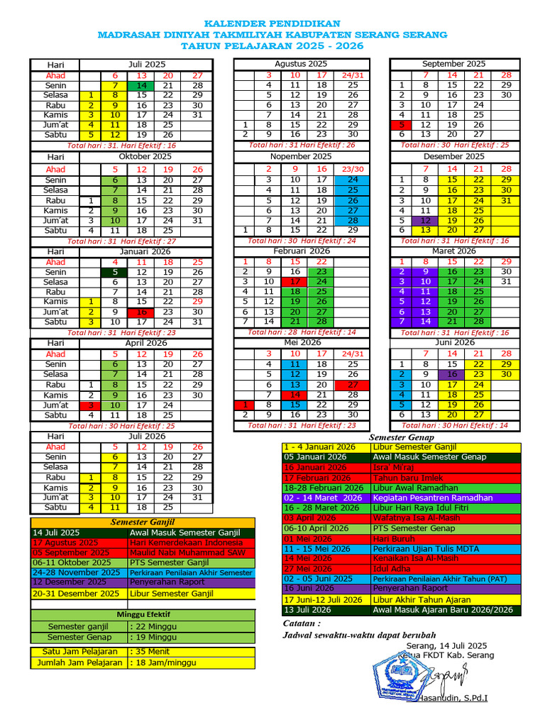 Kalender Pendidikan Madrasah 2025-2026 | PDF