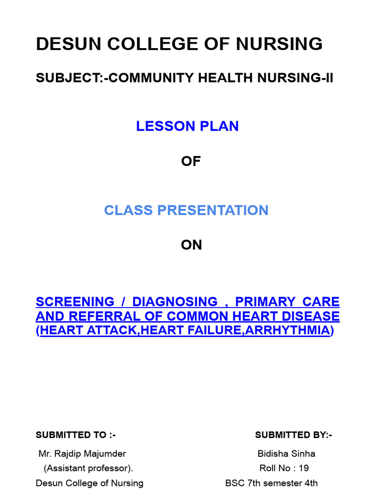 Lesson Plan Screening Diagnosing Primary Care and Referral of Common ...