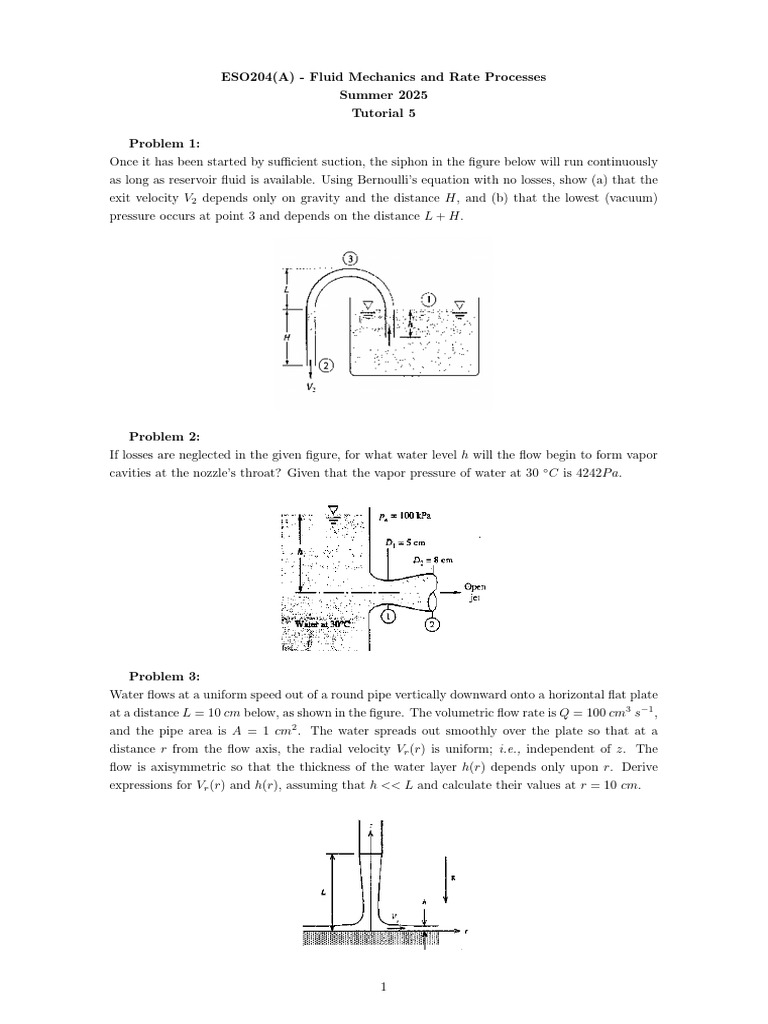 Fluid Mechanics Problem Set Solutions | PDF