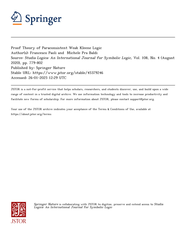 Francesco Paoli - Proof Theory of Paraconsistent Weak Kleene Logic ...