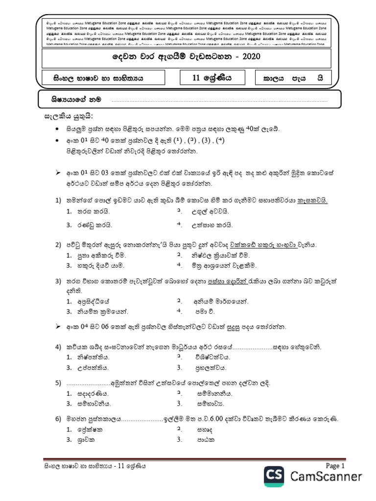 Grade 11 Sinhala Paper | PDF