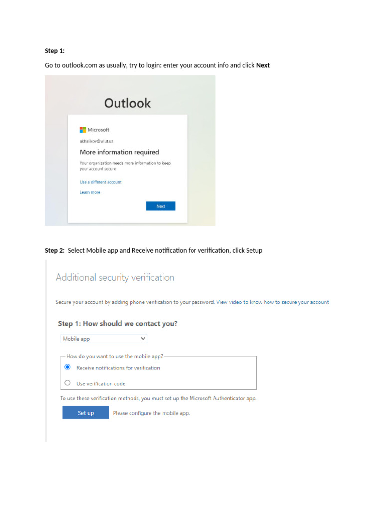 Microsoft MFA Setup Instructions | PDF
