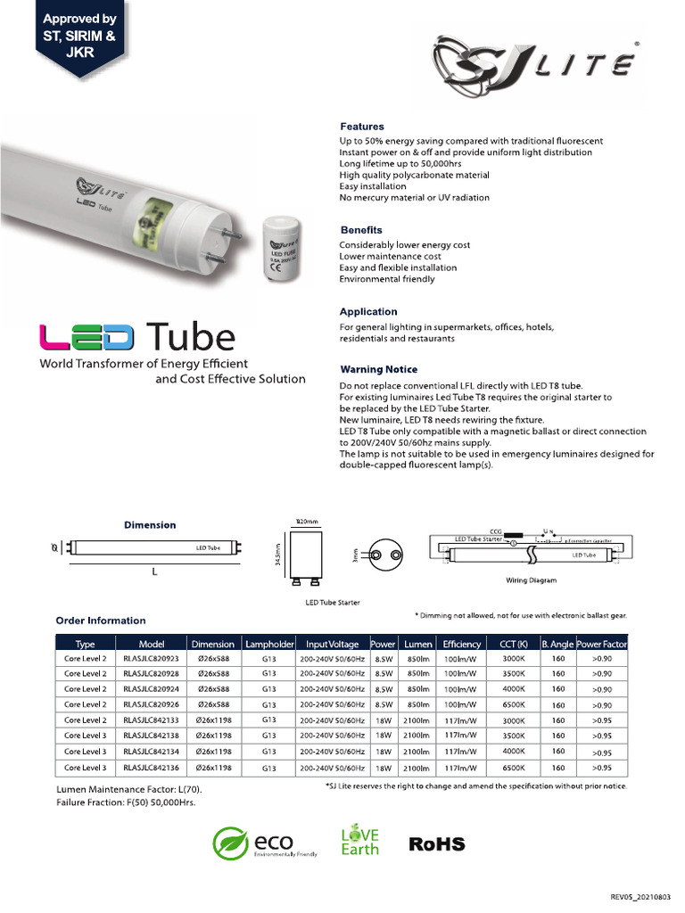 Sjlite 4FT & 2FT Led T8 Tube | PDF