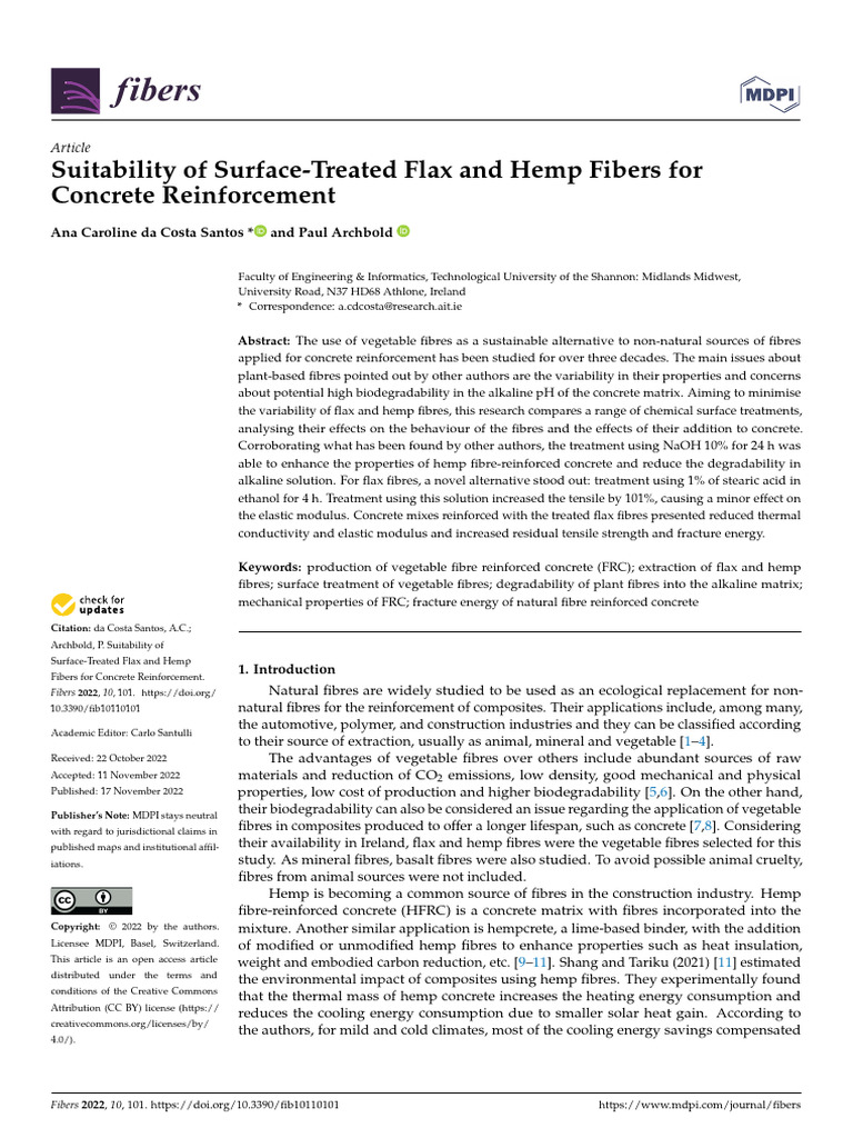 Flax and Hemp Fibers for Concrete Reinforcement | PDF | Fibers ...