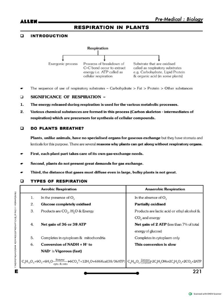 Respiration in Plants | PDF