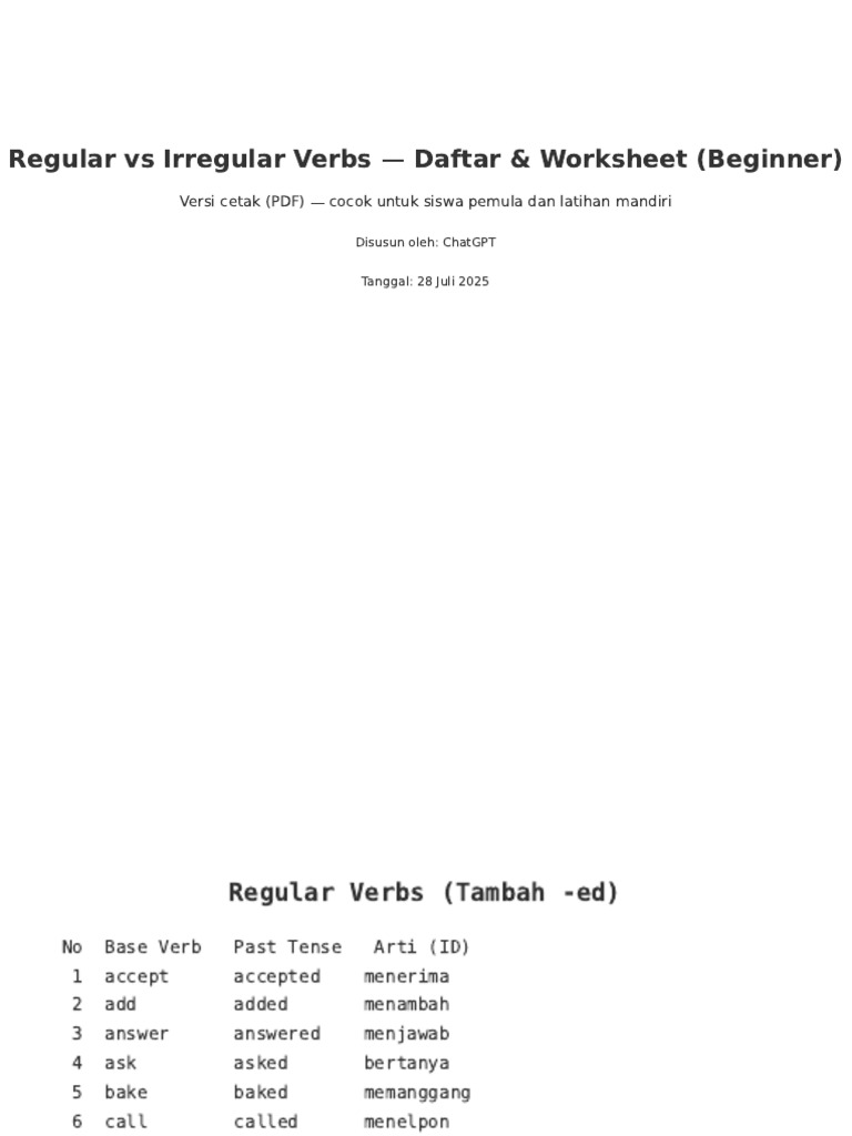 Regular Vs Irregular Verbs Worksheet | PDF | Verb | Linguistic Morphology