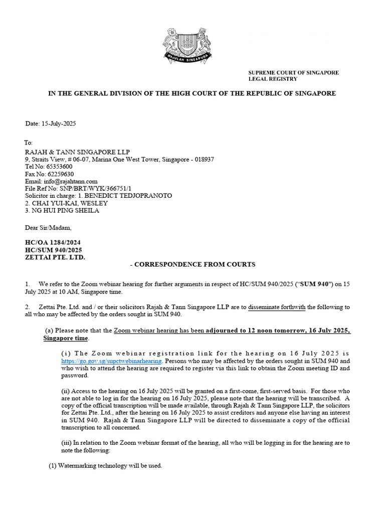 2025.07.15 - Correspondence From Court (Hearing Registration) | PDF ...