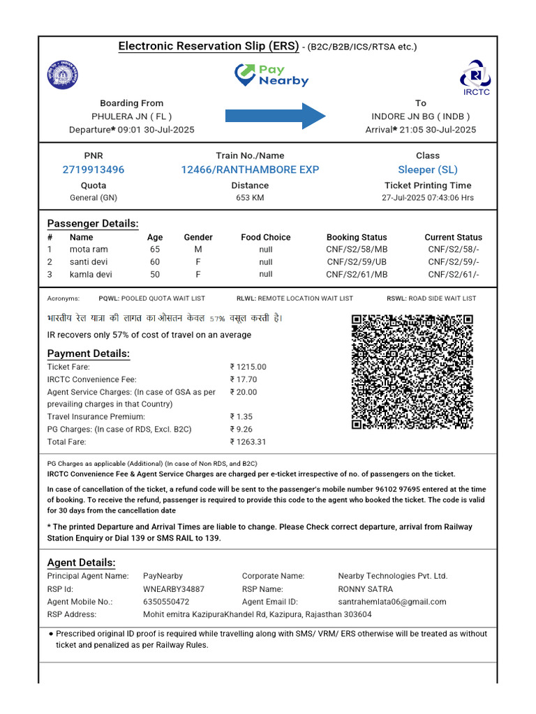 Train Ticket - 100005941953622 | PDF | Identity Document