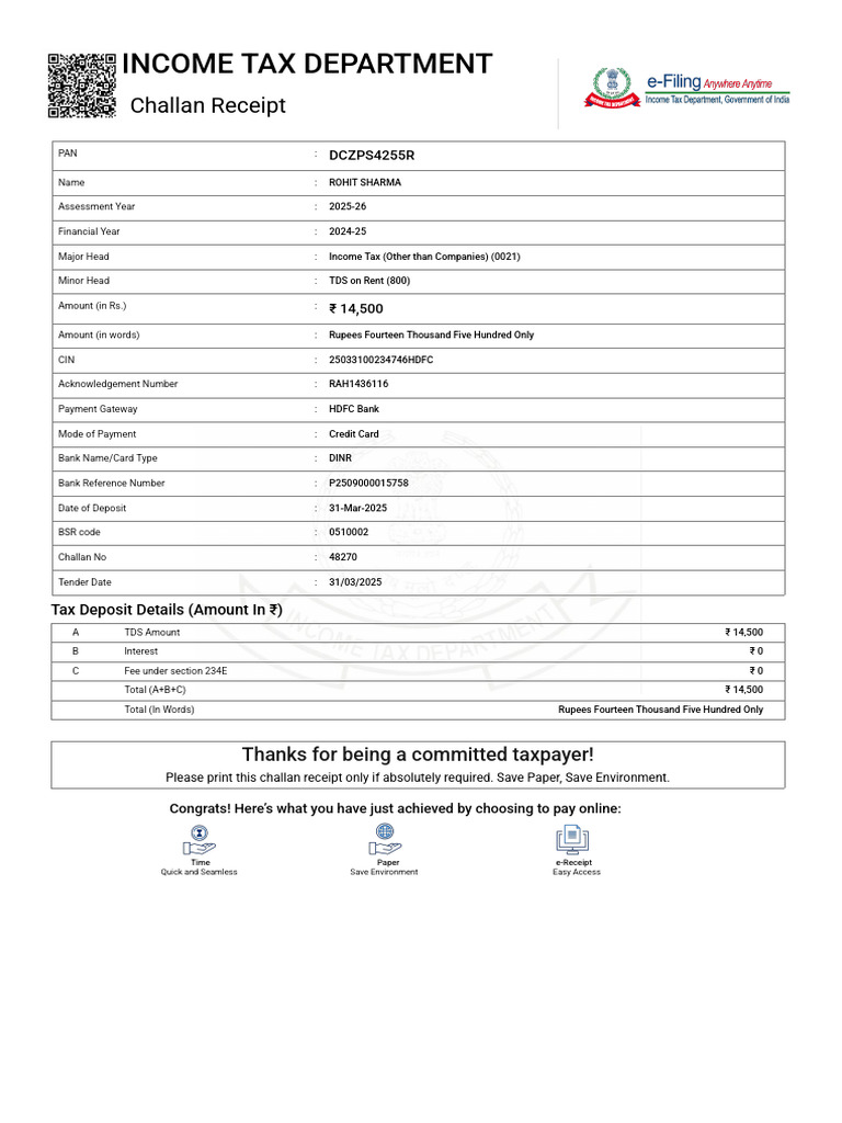 Income Tax Challan Receipt for TDS | PDF | Economies | Personal Finance