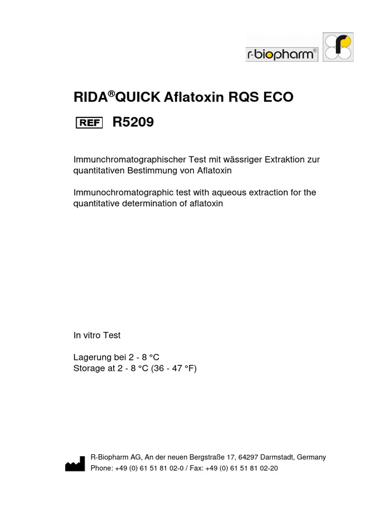 RIDA®QUICK Aflatoxin RQS ECO | PDF | Barcode | Ph