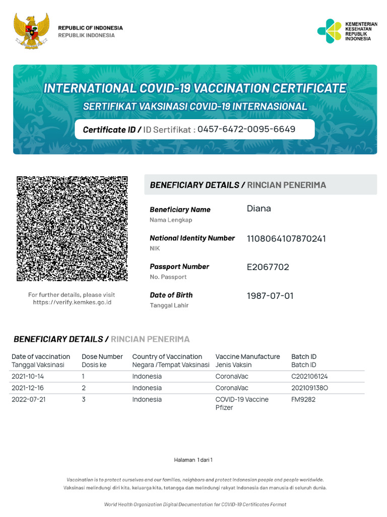 Sertifikat Vaksin Ksa 608 | PDF