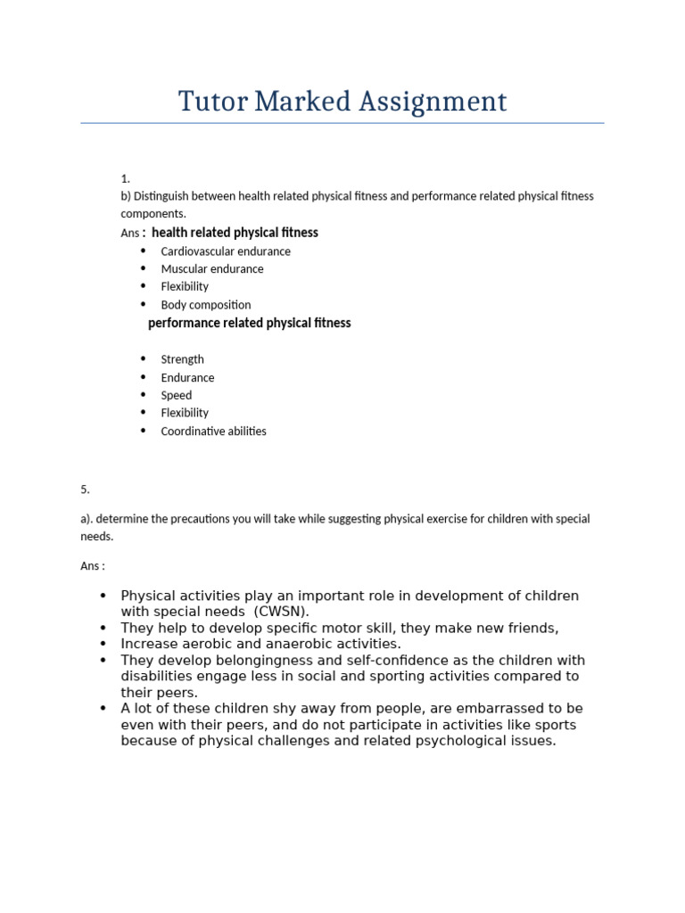 Tutor Marked Assignment Physical Education | PDF | Physical Fitness ...