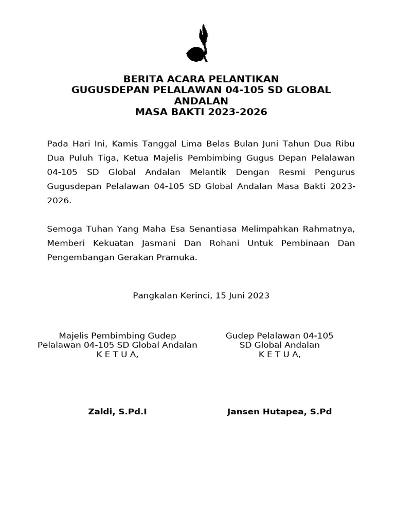 Berita Acara Pelantikan Pengurus Gudep | PDF