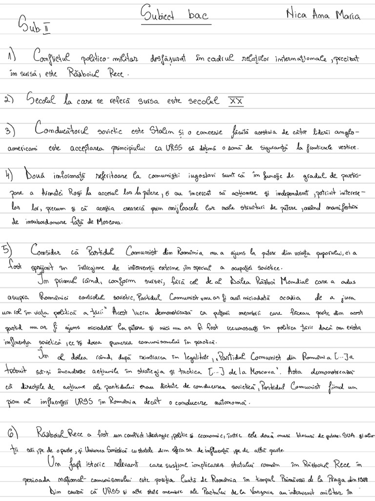 Sub II Bac Istorie | PDF
