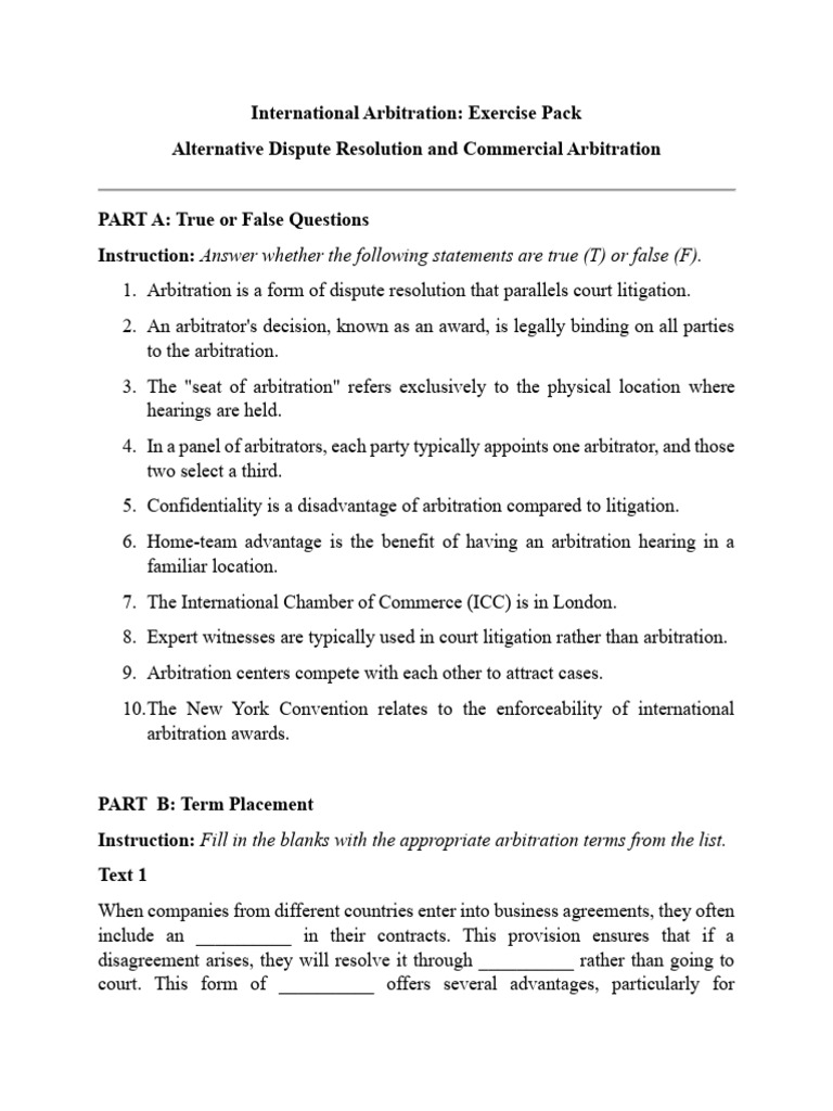 International Arbitration - Exercise Pack | PDF | Arbitration | Alternative Dispute Resolution