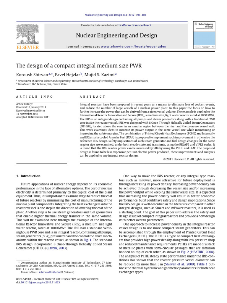 Shirvan2012 - The Design of A Compact Integral Medium Size PWR | PDF ...