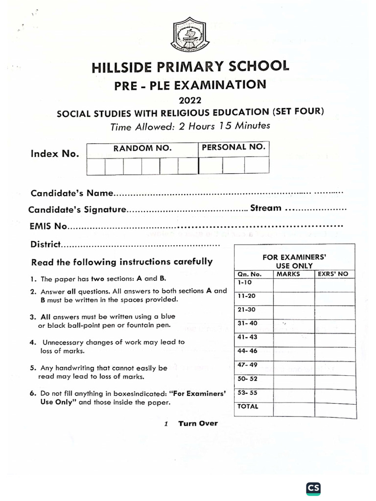 P.7, Term 3-Pre - Ple Set 4, 2022 | PDF