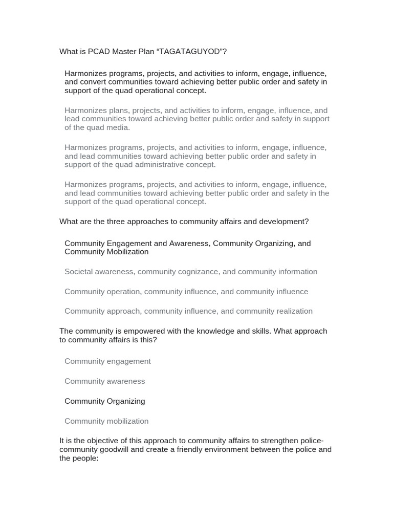 PCAD Master Plan: Tagataguyod Overview | PDF | Goal | Crimes