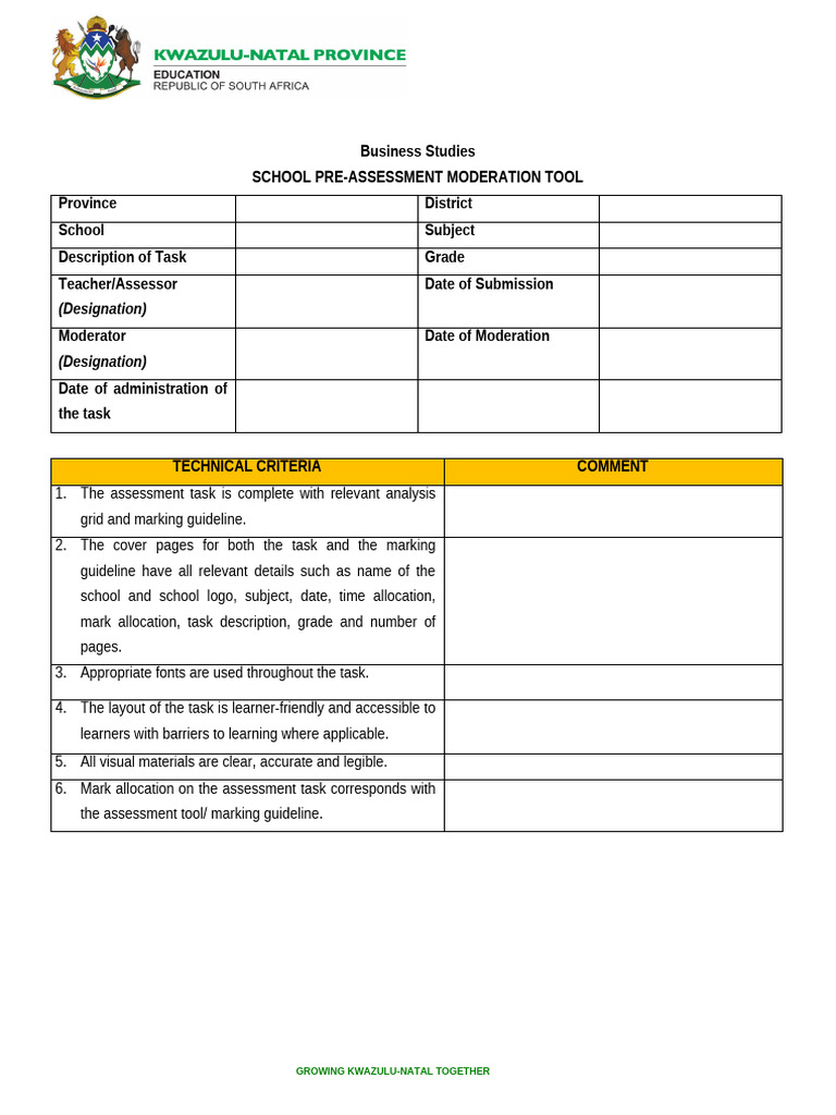 Final Pre-Assessment Moderation Tool | PDF | Cognition | Learning