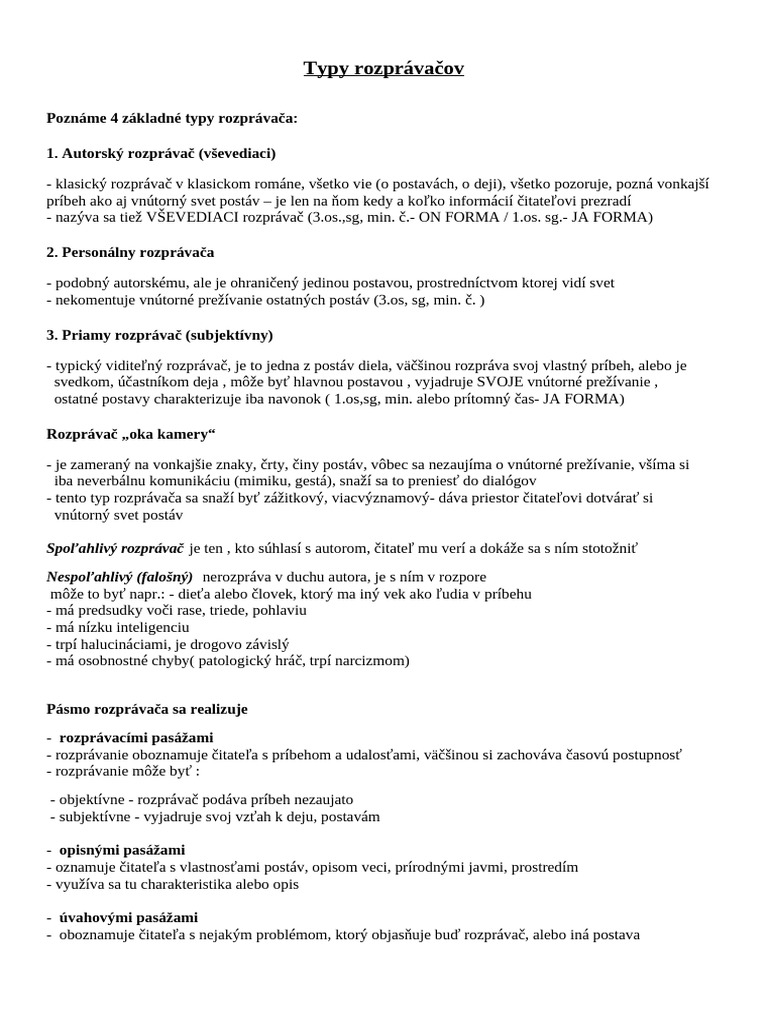 Typy Rozprávačov 3.r. | PDF