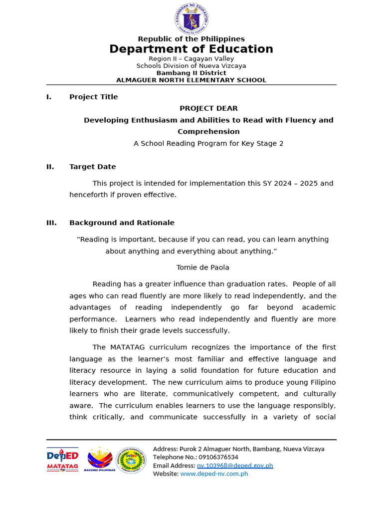 Project DEAR: Enhancing Reading Skills | PDF | Literacy | Reading ...