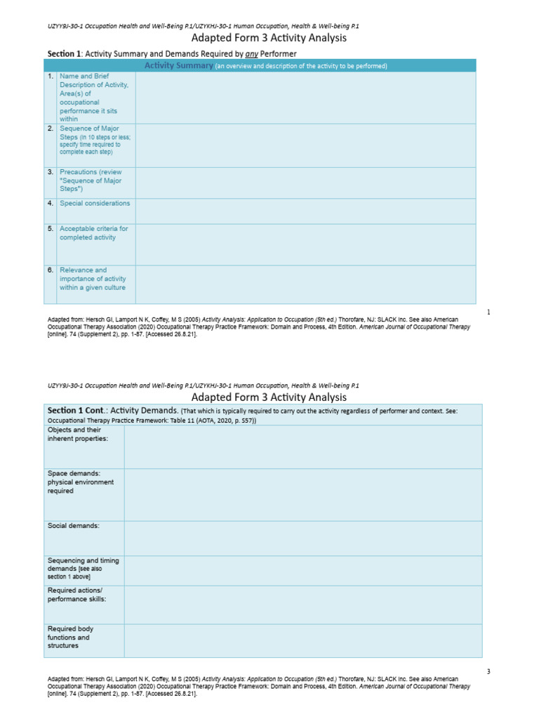 Activity Analysis in Occupational Therapy | PDF | Occupational Therapy ...