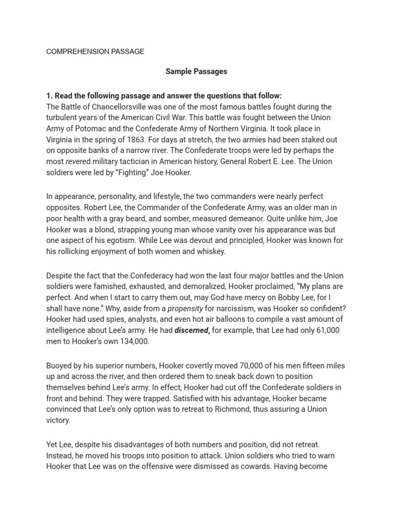 Sample Passages 1. Read The Following Passage and Answer The Questions ...