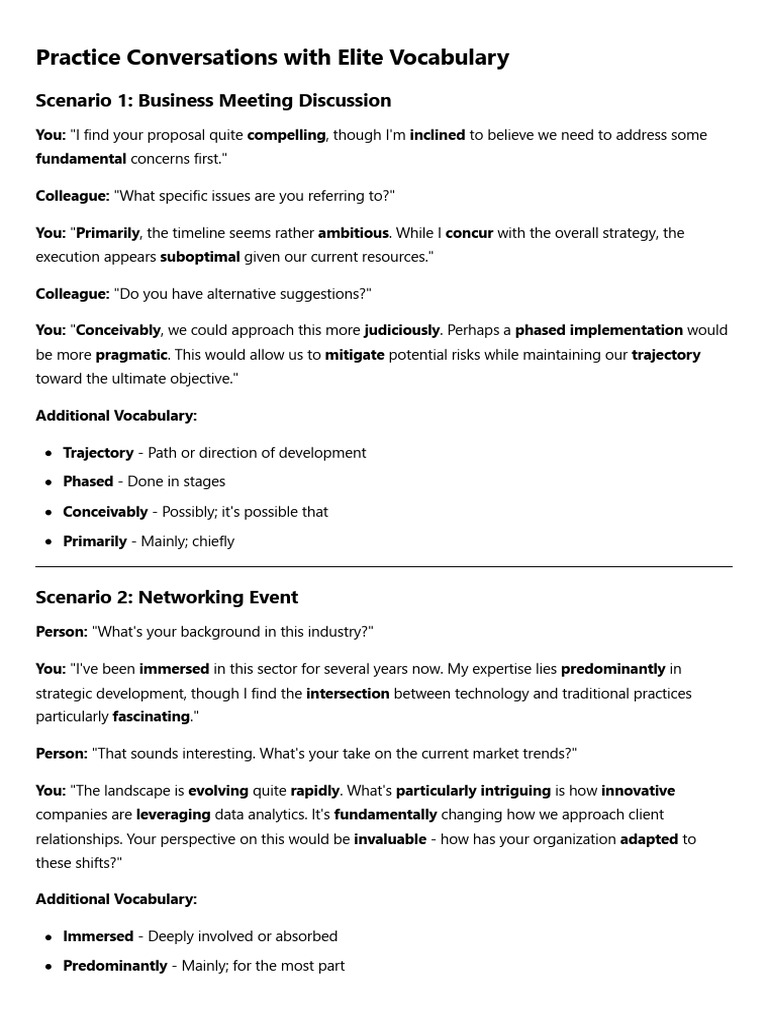 Practice Conversations With Elite Vocabulary | PDF | Methodology ...