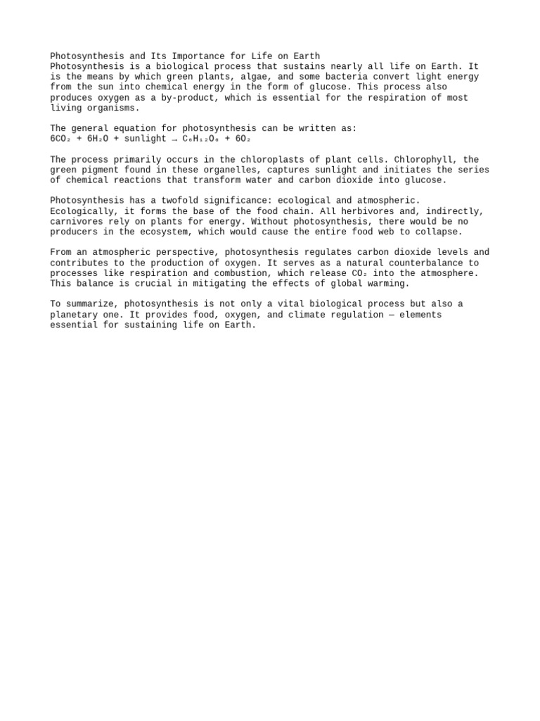 Photosynthesis and Its Importance F | PDF