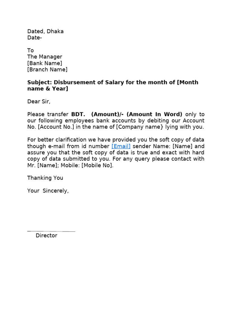 Salary Disbursement Request Letter | PDF