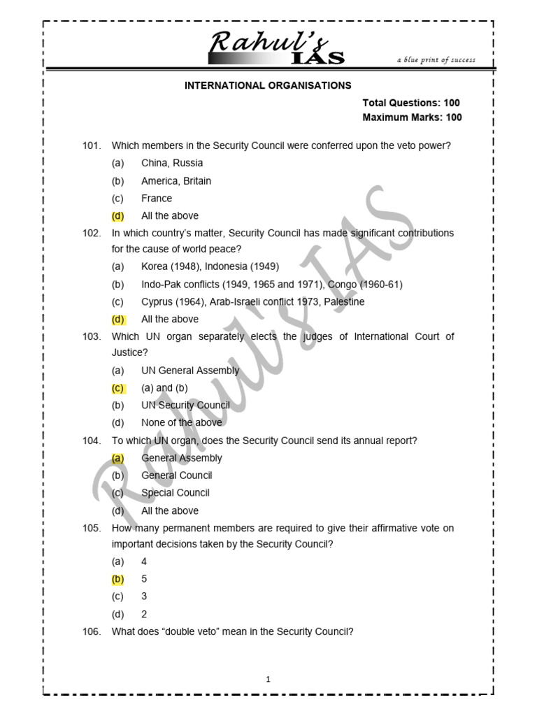 International Organizations Quiz Questions | PDF | International Labour ...