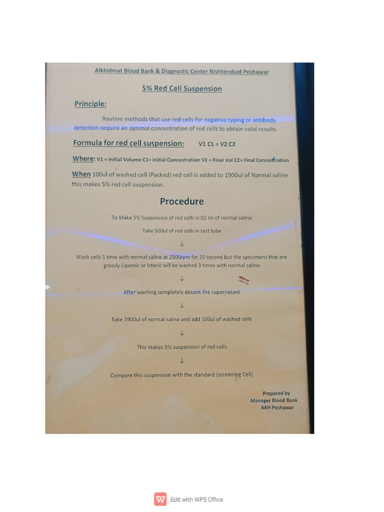 Blood Bank Test Procedure | PDF