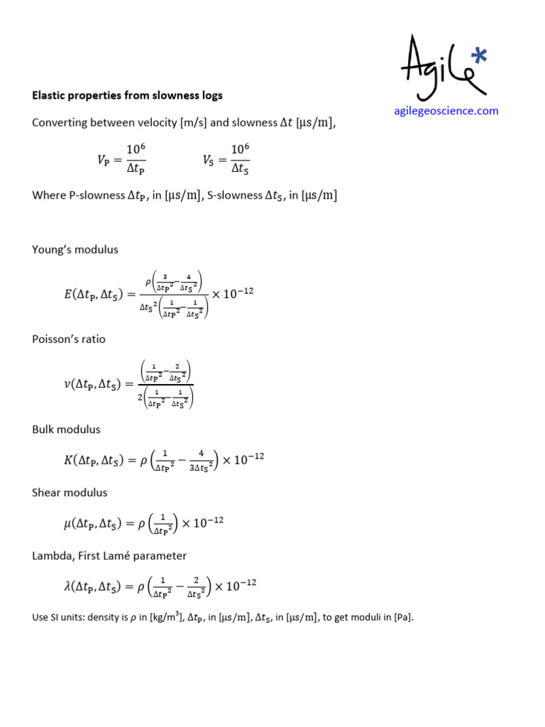 Elastic Properties from Slowness Logs | PDF