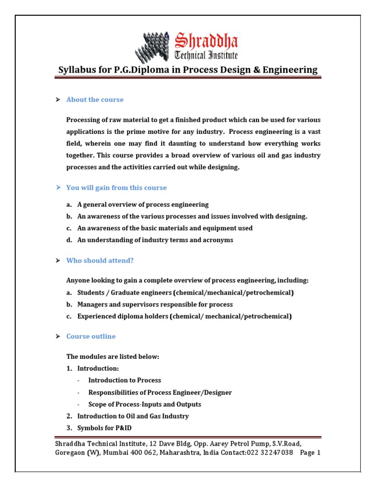 Process Engineering Syllabus | PDF | Business