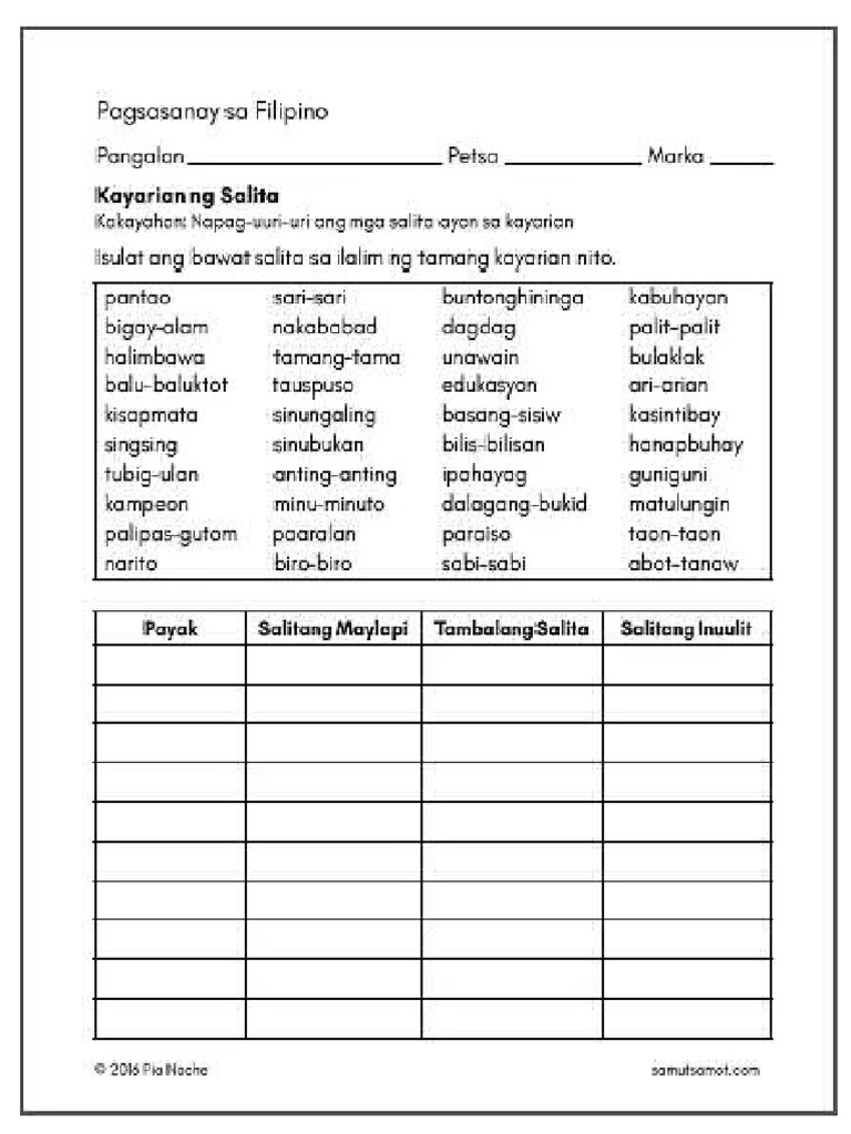 Pagsusulit Sa Kayarian NG Salita, para Sa Mga Mag - Aaral | PDF