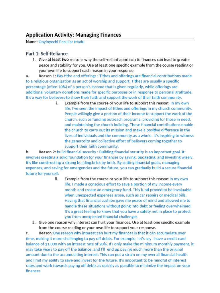 Pc101 Applicationactivity Managingfinances Template 2 | PDF | Interest | Debt