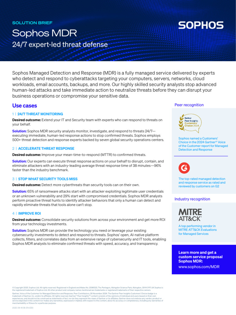 Sophos Managed Detection and Response SB | PDF | Computer Security | Security
