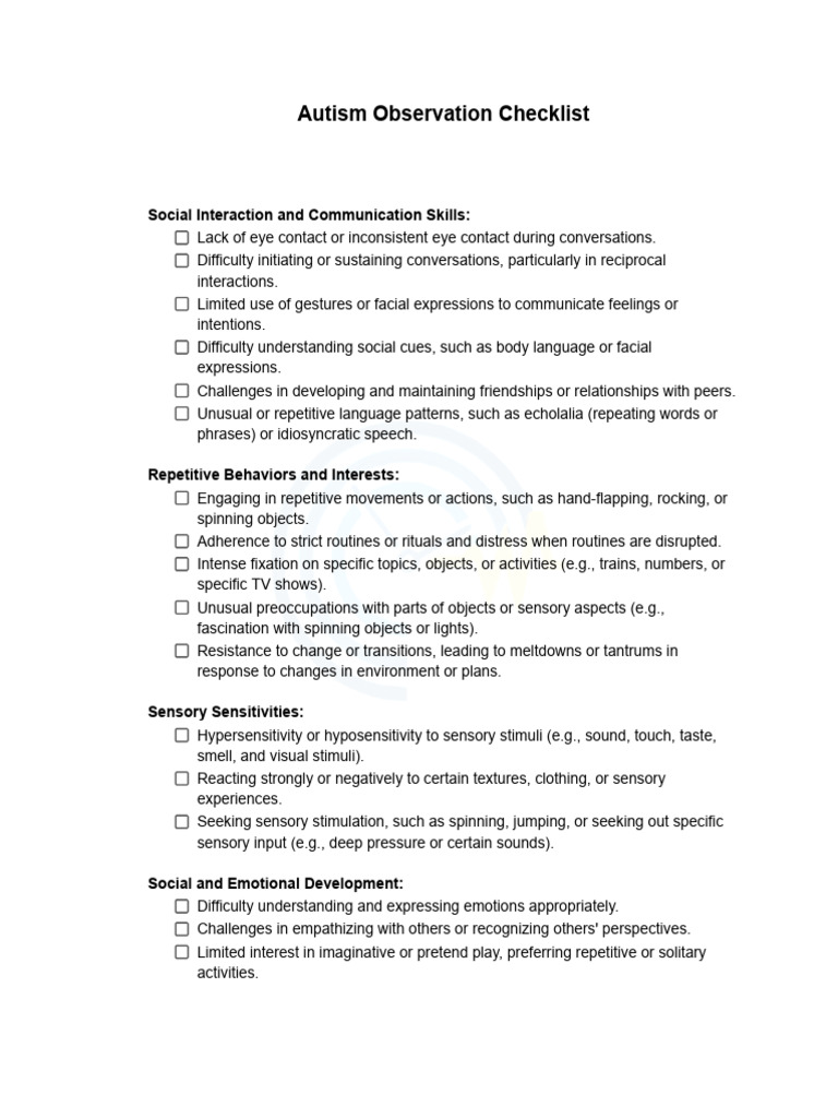 Autism Observation Checklist Guide | PDF | Autism | Perception