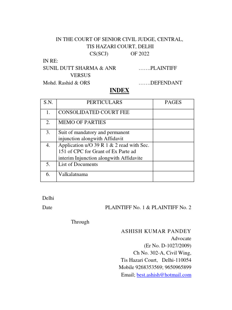 Suit For Mandatory Injunction | PDF | Affidavit | Common Law