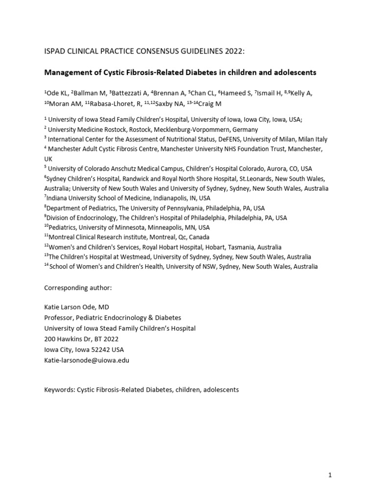 CFRD Management Guidelines 2022 | PDF | Glycated Hemoglobin | Diabetes