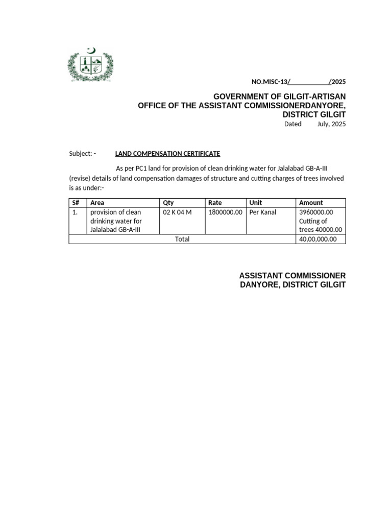Land Compensation Certificate | PDF