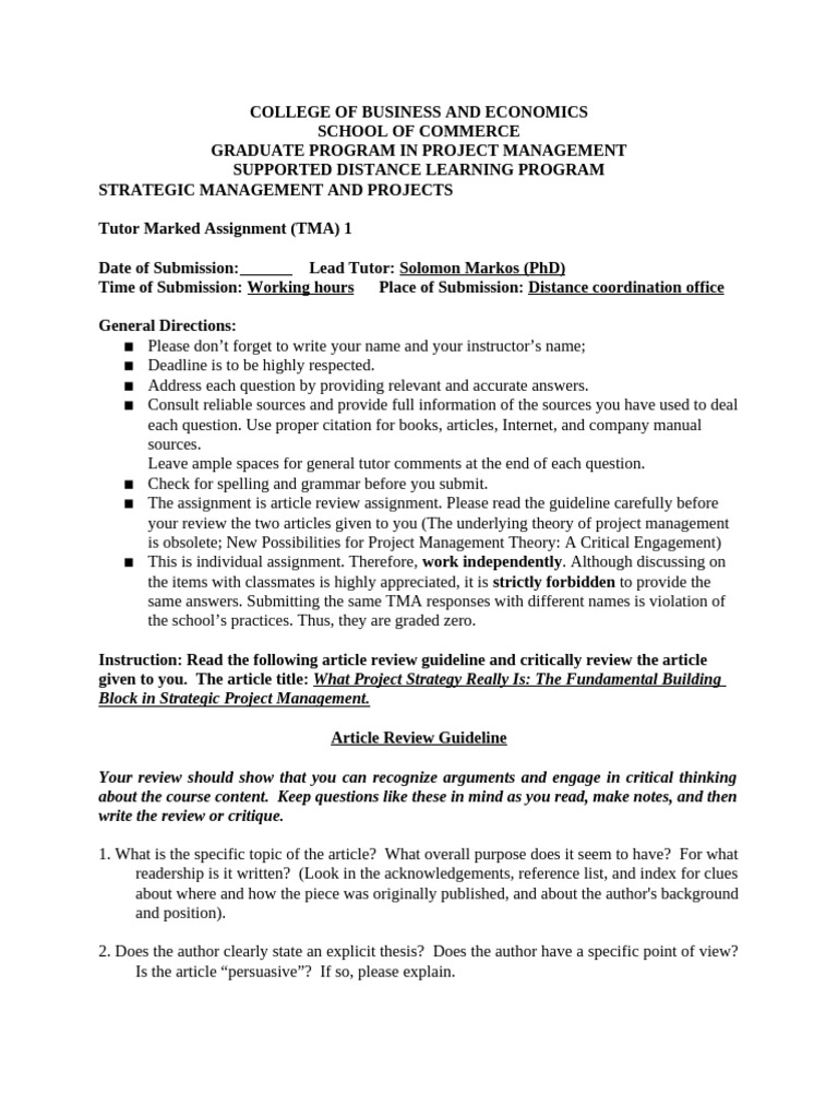 TMA 1 Strategic Management and Projects | PDF | Cognition | Human ...