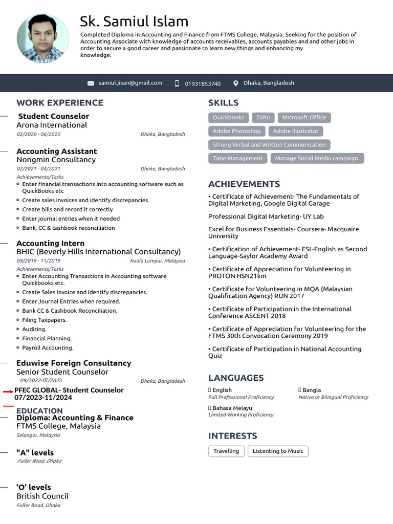 Samiul Islam - CV Updated | PDF | Quick Books | Business